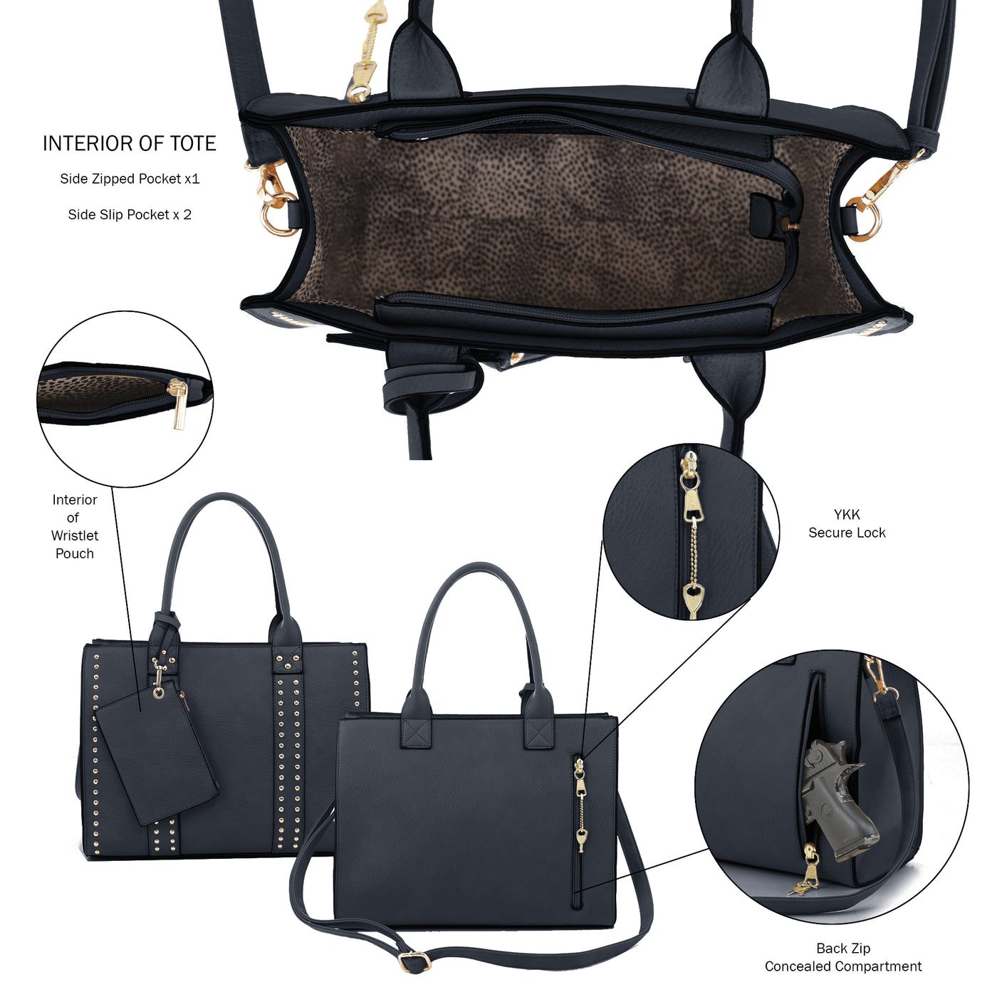 Kate Concealed Carry Lock and Key Satchel Set – JessieJames Handbags